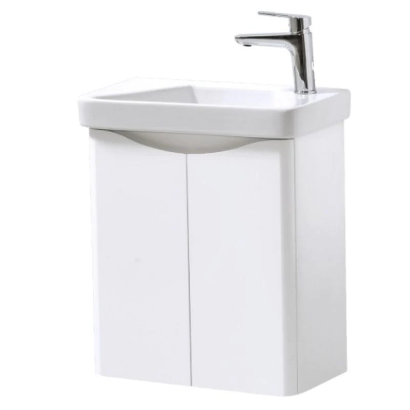 Arc 500mm Wall Mounted 2 Door Cloakroom Unit & Basin – Mersey Bathrooms Ltd