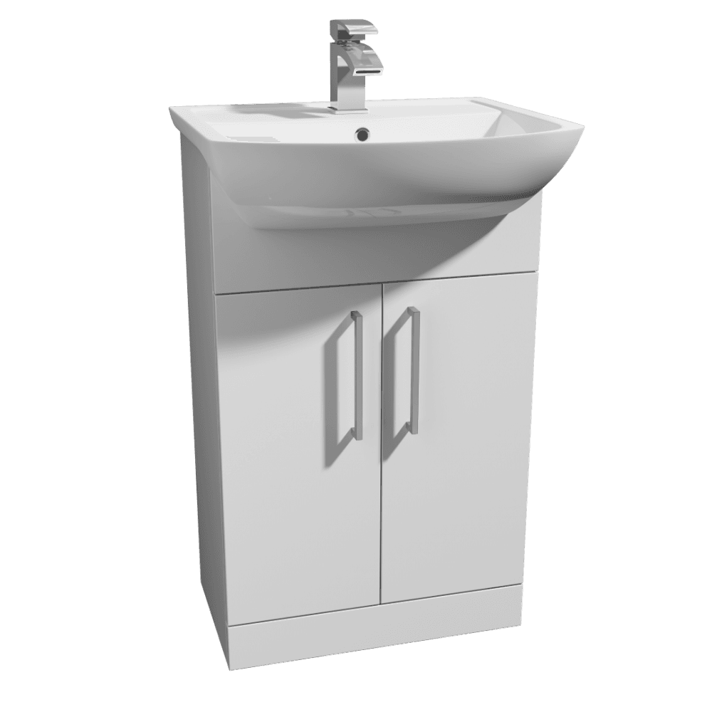 Pure 550mm 1 Tap Hole Vanity Unit Set including Basin - White Gloss ...