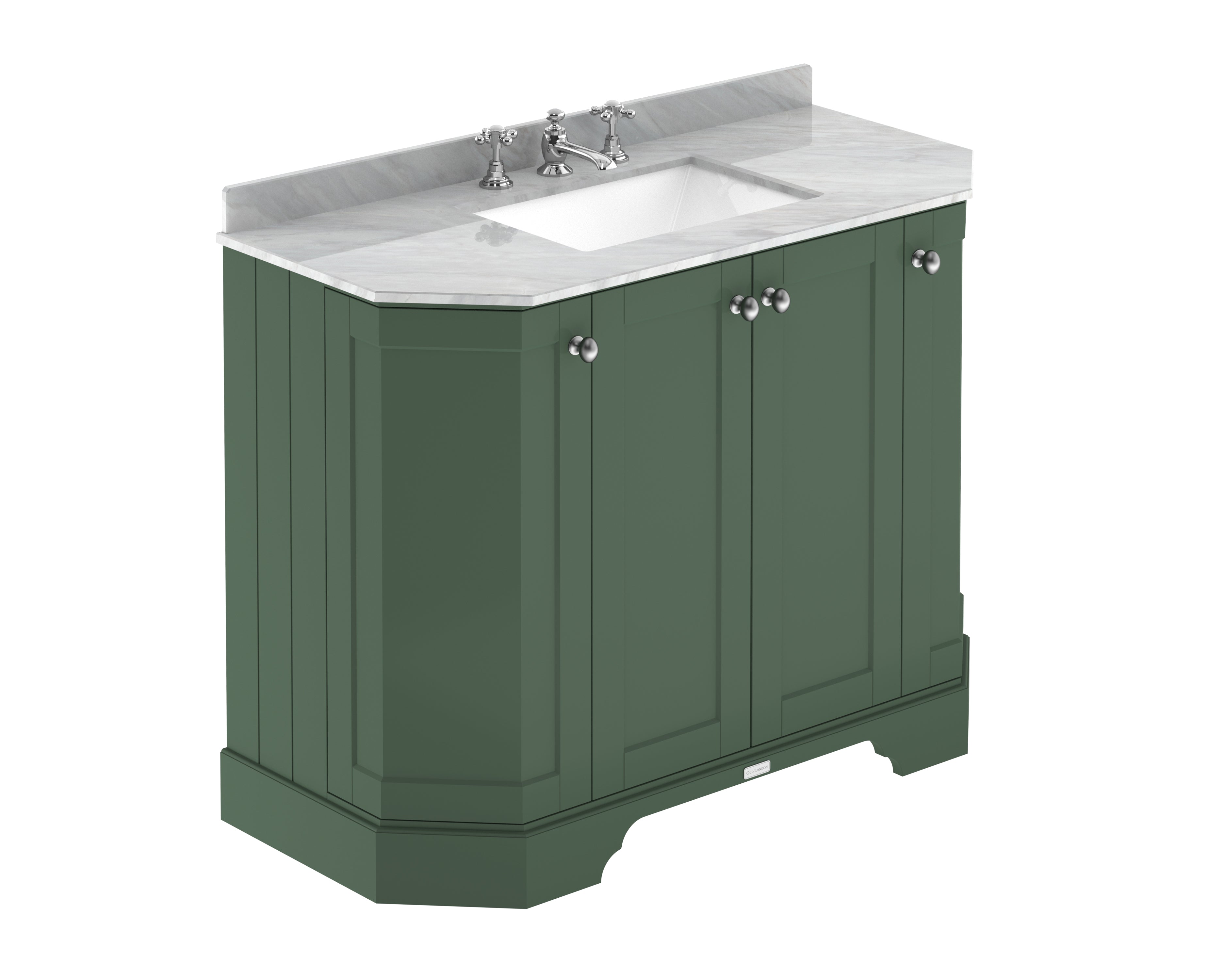 HR Floor Standing 4 Door Angled Vanity Unit with 3 Tap Hole Grey Marbl ...